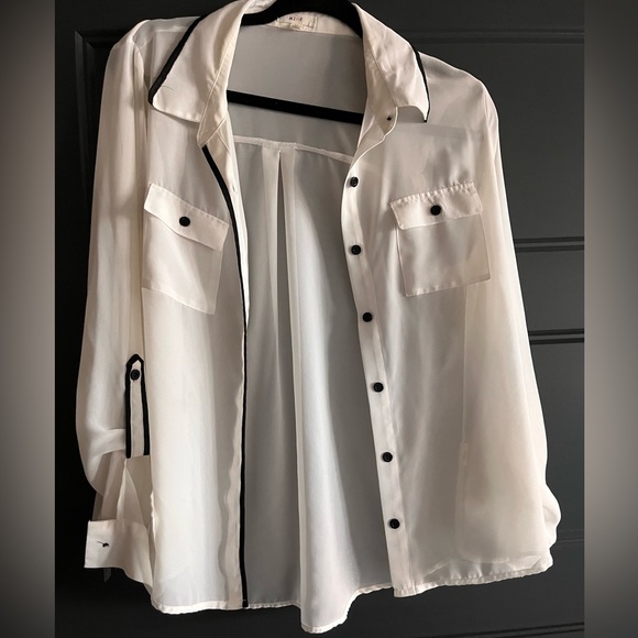 Tops | Sheer White Top With Black Outline | Poshmark